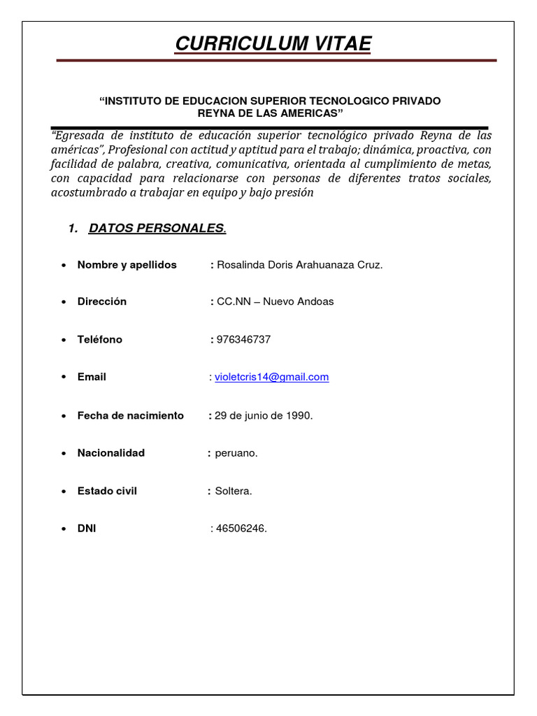 Curriculum Vitae: 1. Datos Personales | PDF