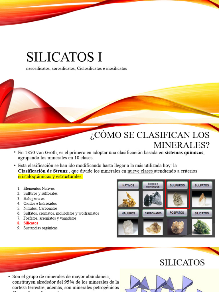 Silicatos I Final | PDF | Minerales | Materiales naturales