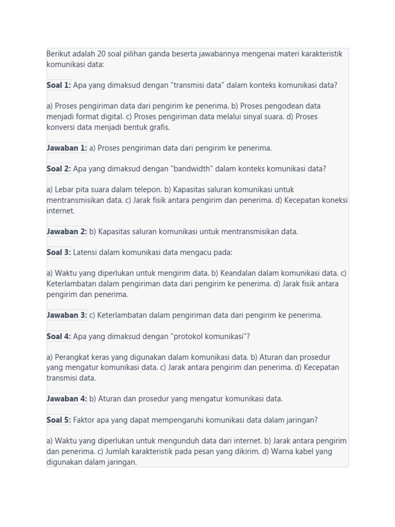Berikut Adalah 20 Soal Pilihan Ganda Beserta Jawabannya Mengenai Materi Karakteristik Komunikasi ...