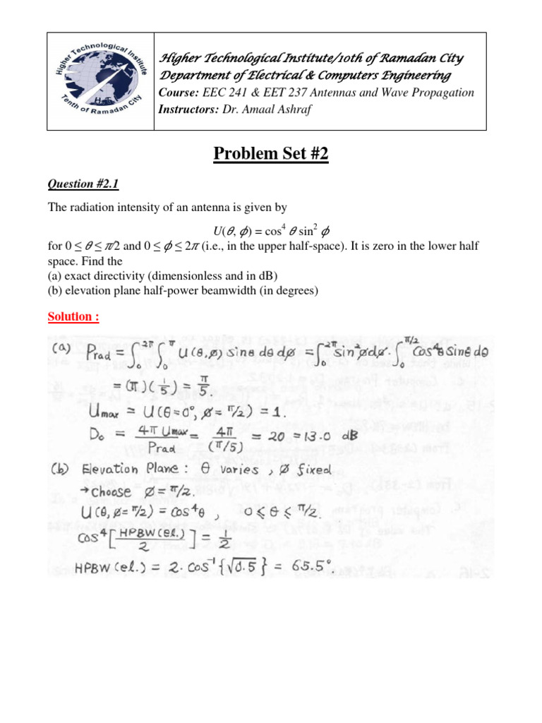 Problem Set #2 Solution | PDF | Antenna (Radio) | Transmission Line