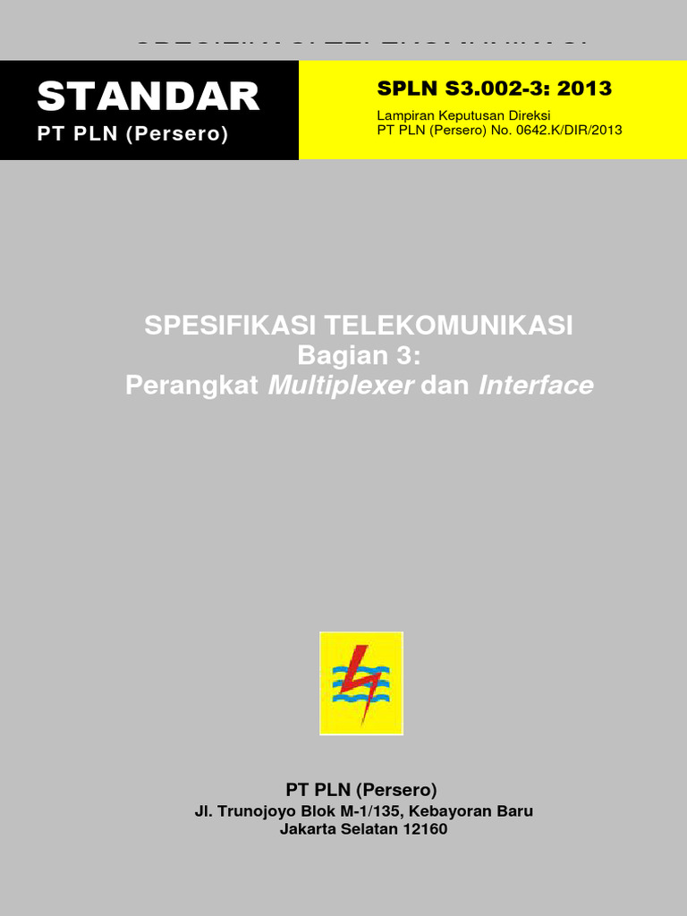 SPLN s3 002 3 2013 Spesifikasi Telekomunikasi Bagian 3 Perangkat Multiplexer Dan Interface | PDF