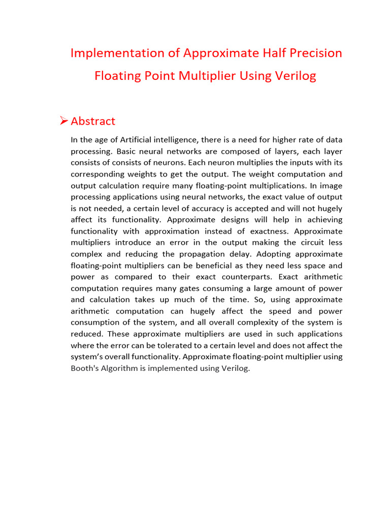 Implementation of Approximate Half Precision Floating Point Multiplier Using Verilog | PDF ...
