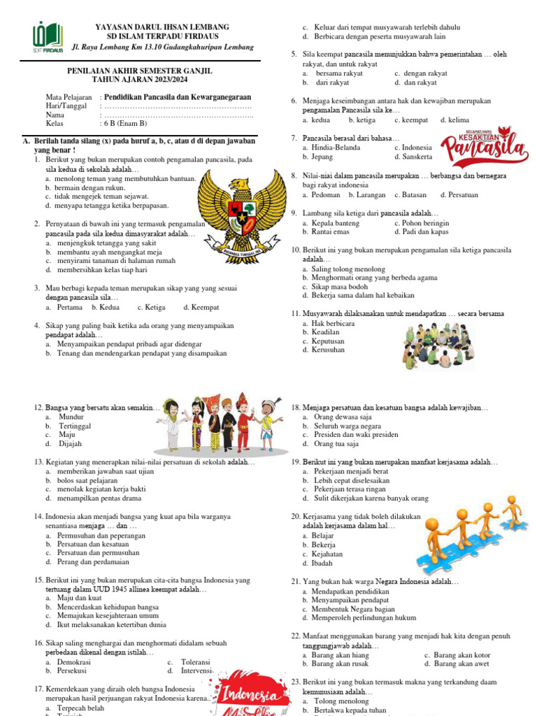 Soal PAS Semester 1 PPKN Kelas 6 | PDF