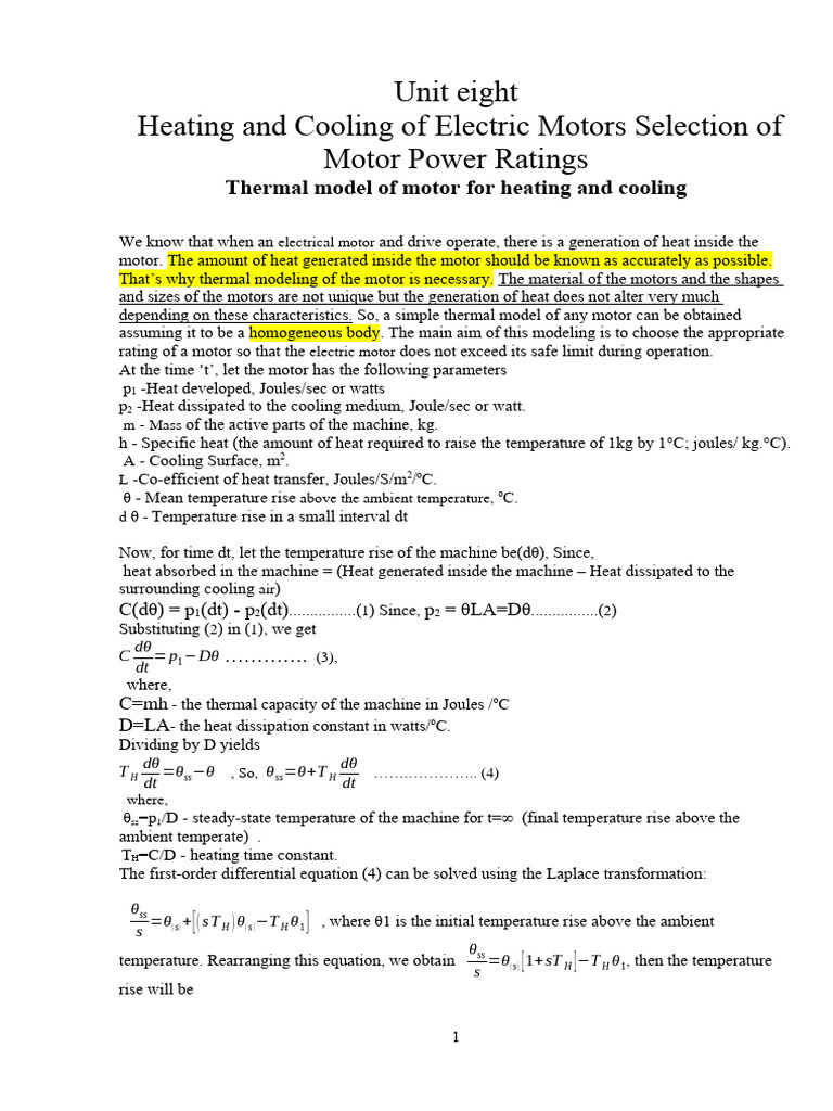 Unit 8 Heating and Cooling of Electric Motors | PDF | Electric Motor ...