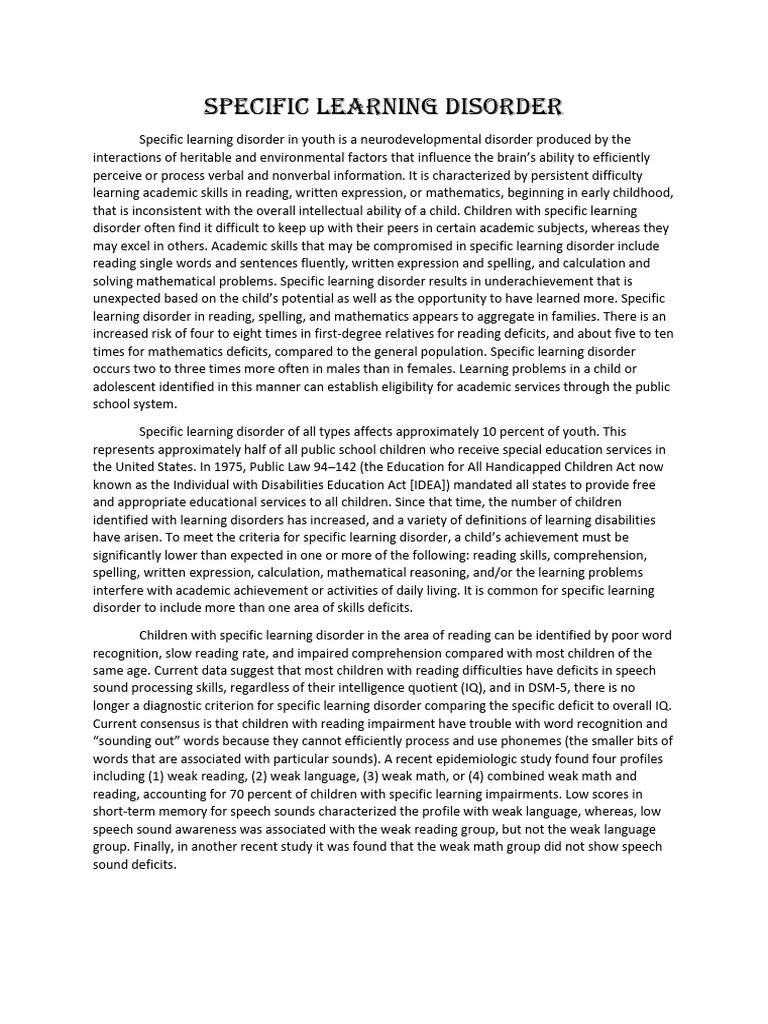 Understanding Specific Learning Disorder | PDF | Learning Disability ...