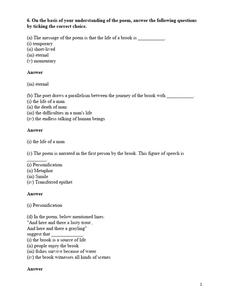 On The Basis of Your Understanding of The Poem, Answer The Following ...