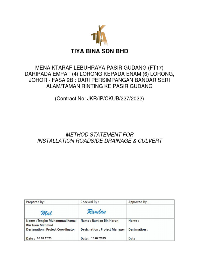 Method Statement for Pipe Culvert Installation | PDF | Occupational ...