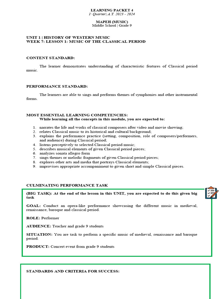 LP Q1 WK7 Music9. | PDF | Classical Music | Classical Period (Music)