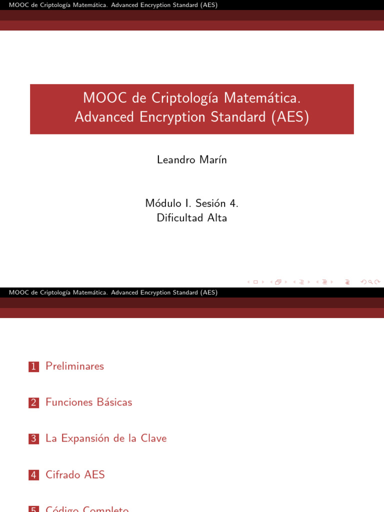 MOOC de Criptolog Ia Matem Atica. Advanced Encryption Standard (AES ...