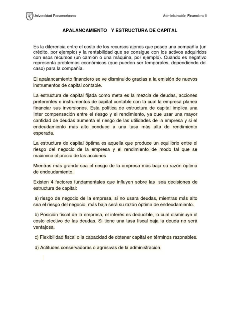 Apalancamiento y Estructura de Capital | PDF | Apalancamiento (Finanzas) | Compartir (Finanzas)