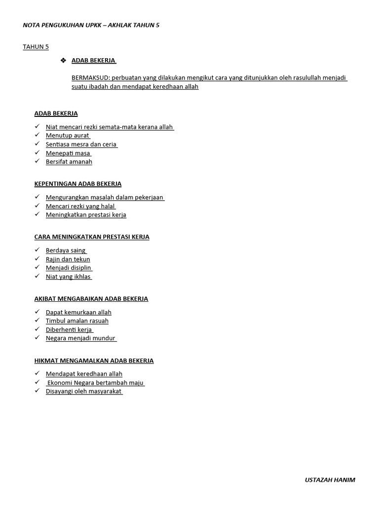 Nota Adab Tahun 5 UPKK | PDF | Memasak, Makanan, & Anggur | Gaya Hidup