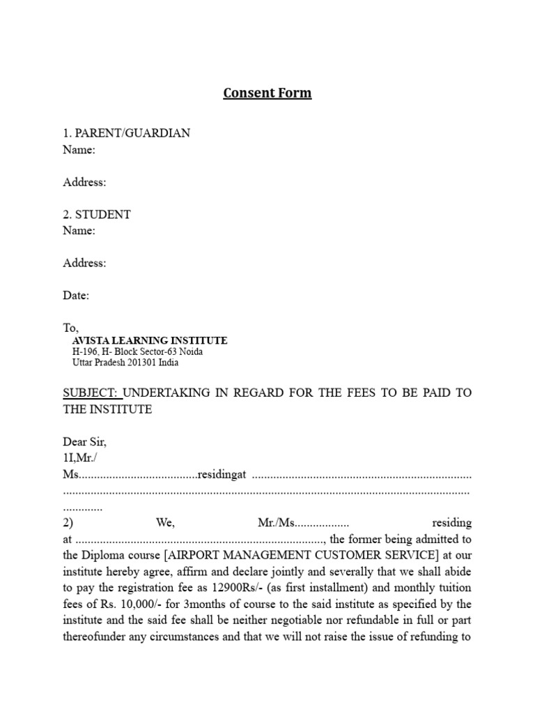 Avista Learning Institute Consent Form of 2023 | PDF | Justice | Crime ...