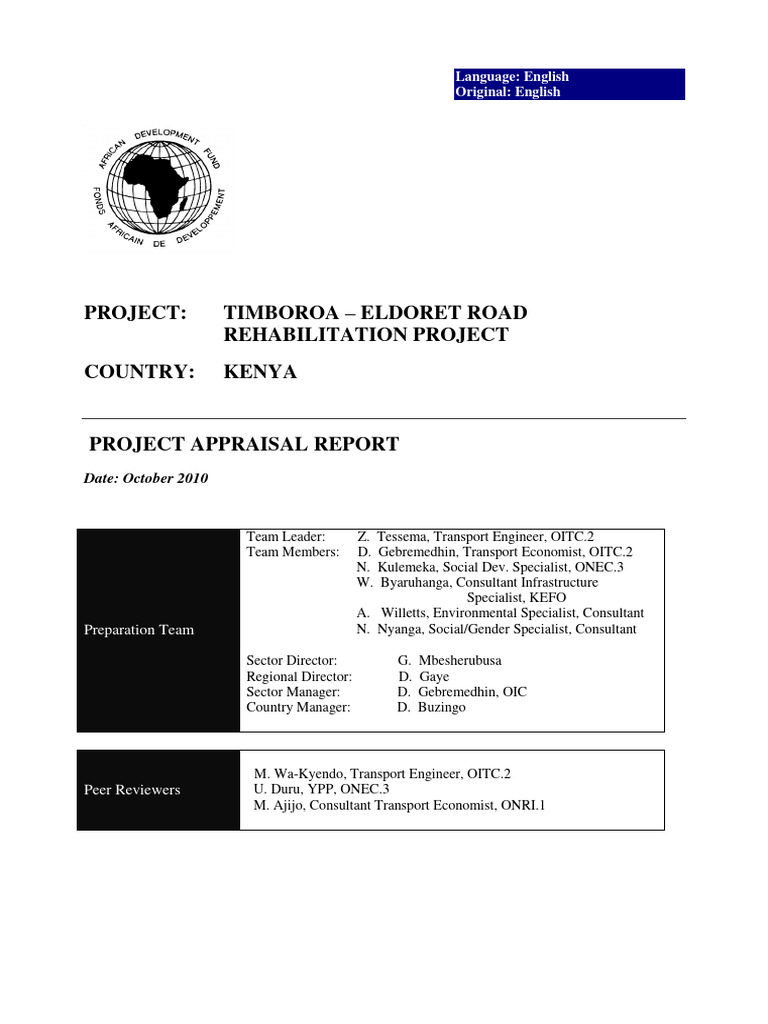 Timboroa-Eldoret Road Project Report | PDF | African Development Bank ...