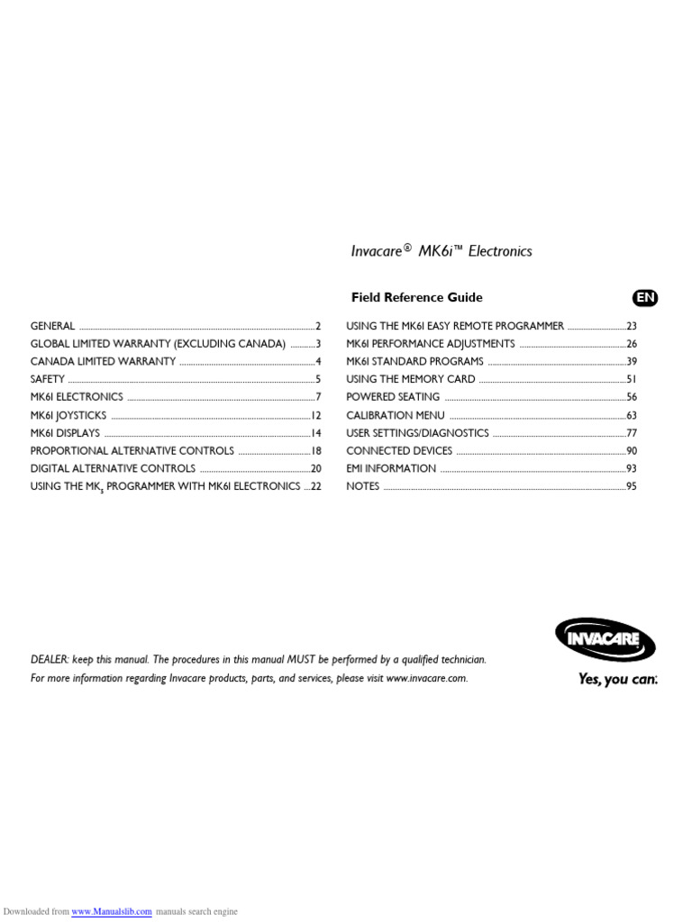 Invacare® MK6i™Electronics: Field Reference Guide | PDF | Switch | Wheelchair