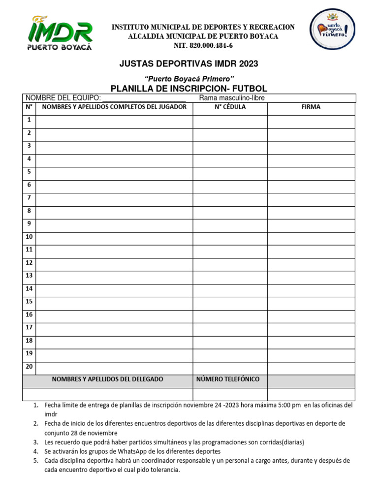 Planilla de Inscripción de Futbol Libre | PDF