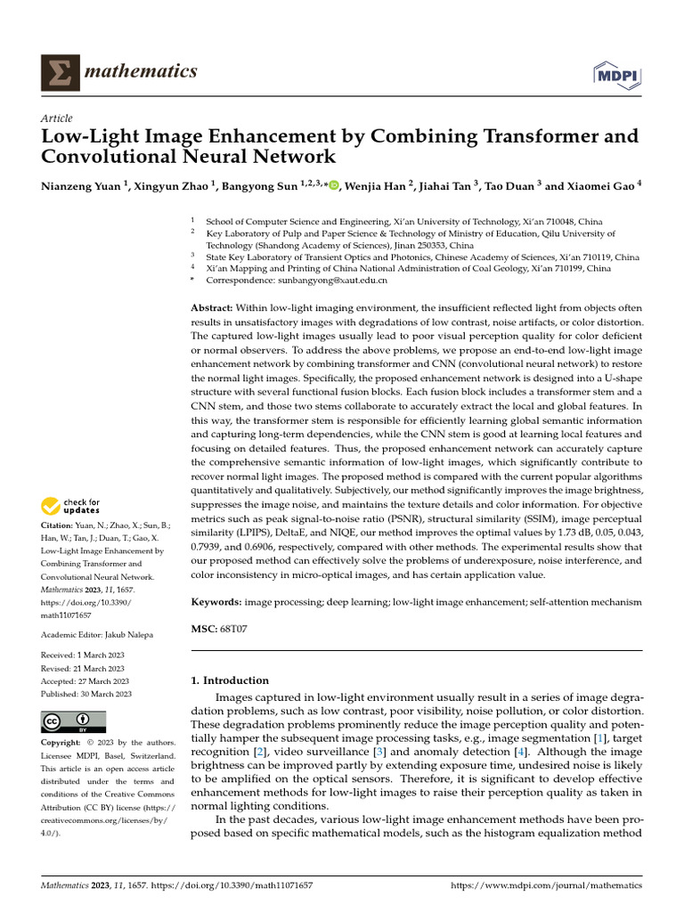 LowLight Image Enhancement by Combining Transformer and Convolutional ...