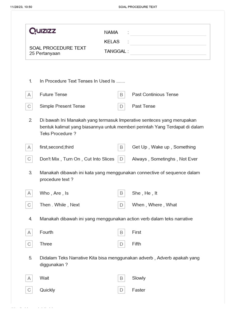 Soal Procedure Text | PDF