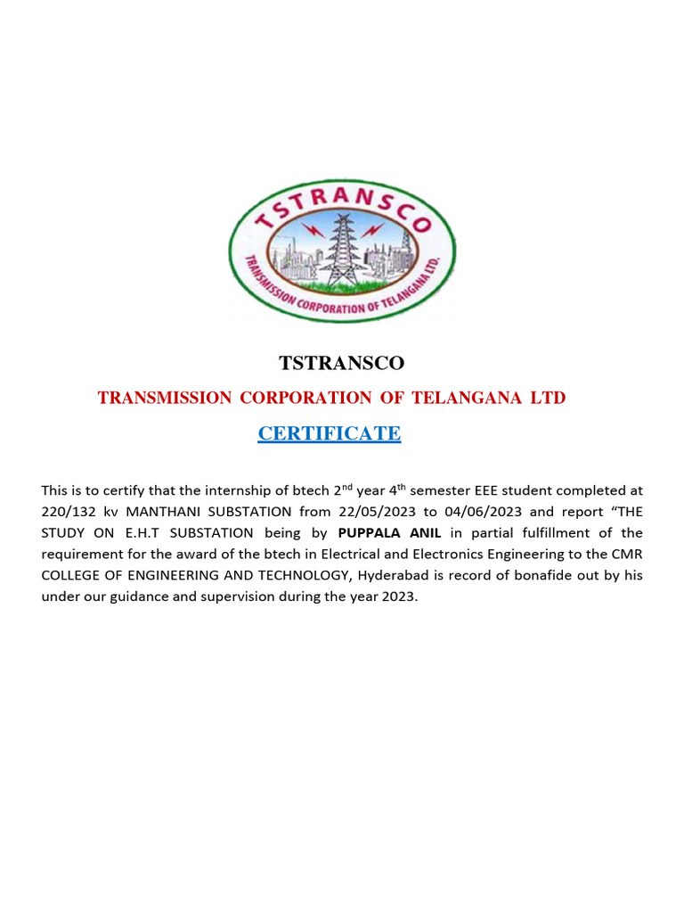 Tstransco: Certificate | PDF