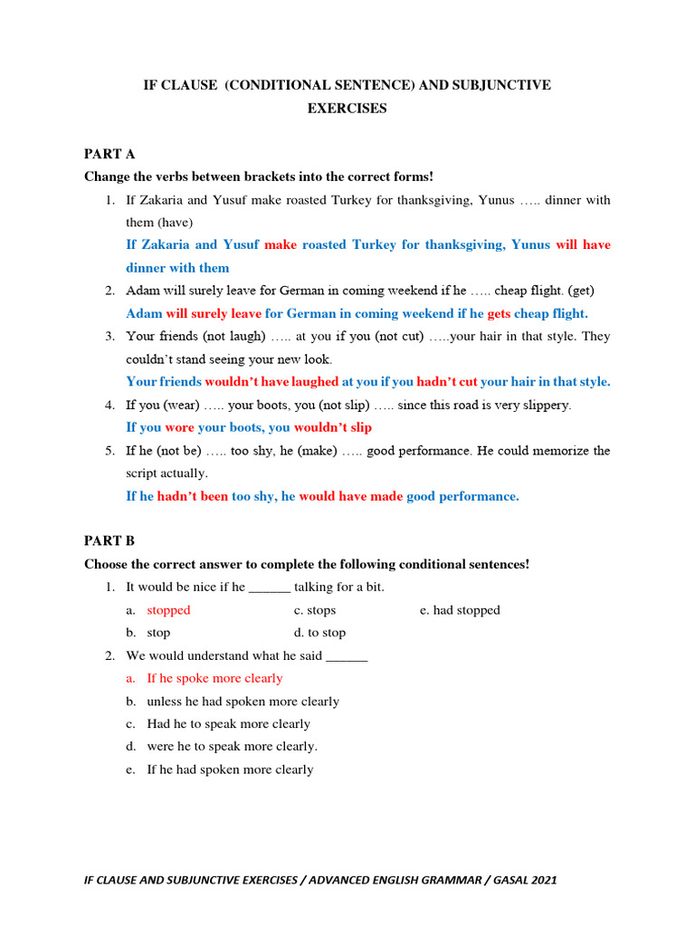 If Clause and Subjunctive Exercises (Answer Key) | Download Free PDF ...