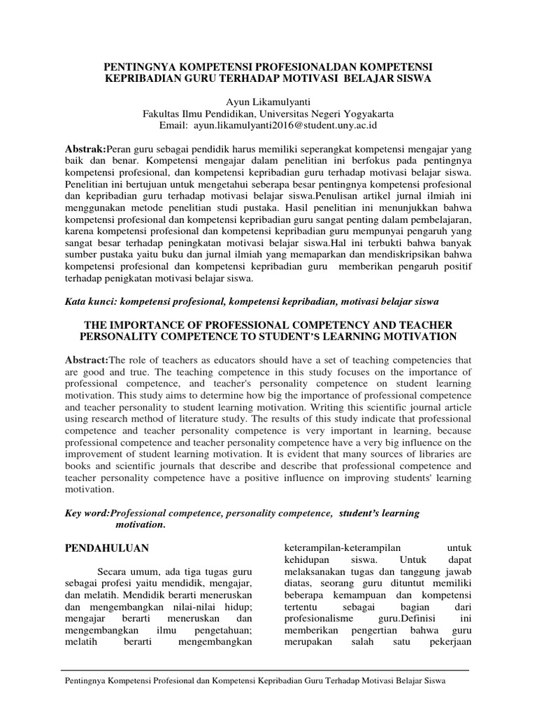 Pentingnya Kompetensi Profesionaldan Kompetensi Kepribadian Guru ...