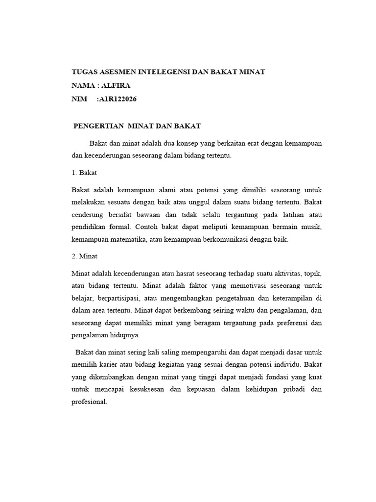 Tugas Asesmen Intelegensi Dan Bakat Minat | PDF