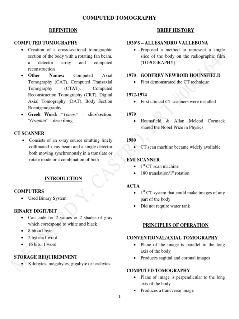 CT Notes | PDF | Ct Scan | Tomography