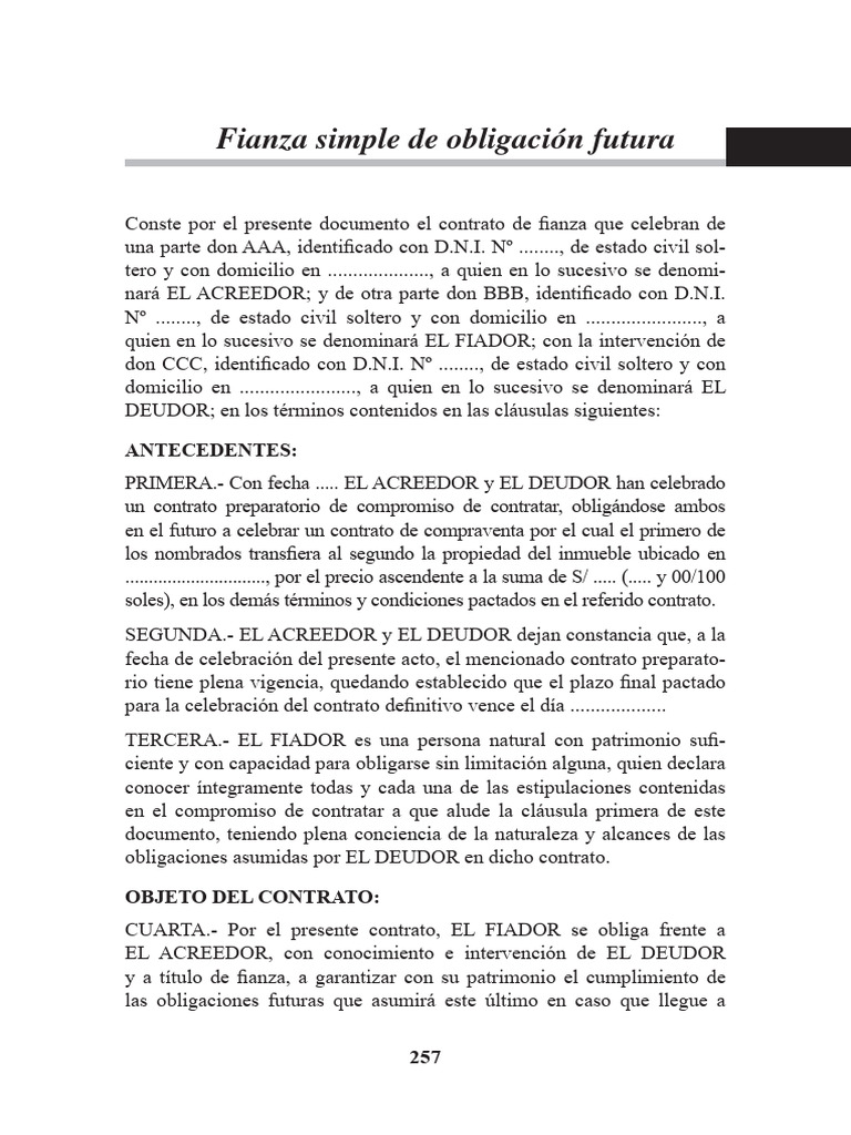 3 Fianza Simple de Obligación Futura | PDF | Pagos | Garantía