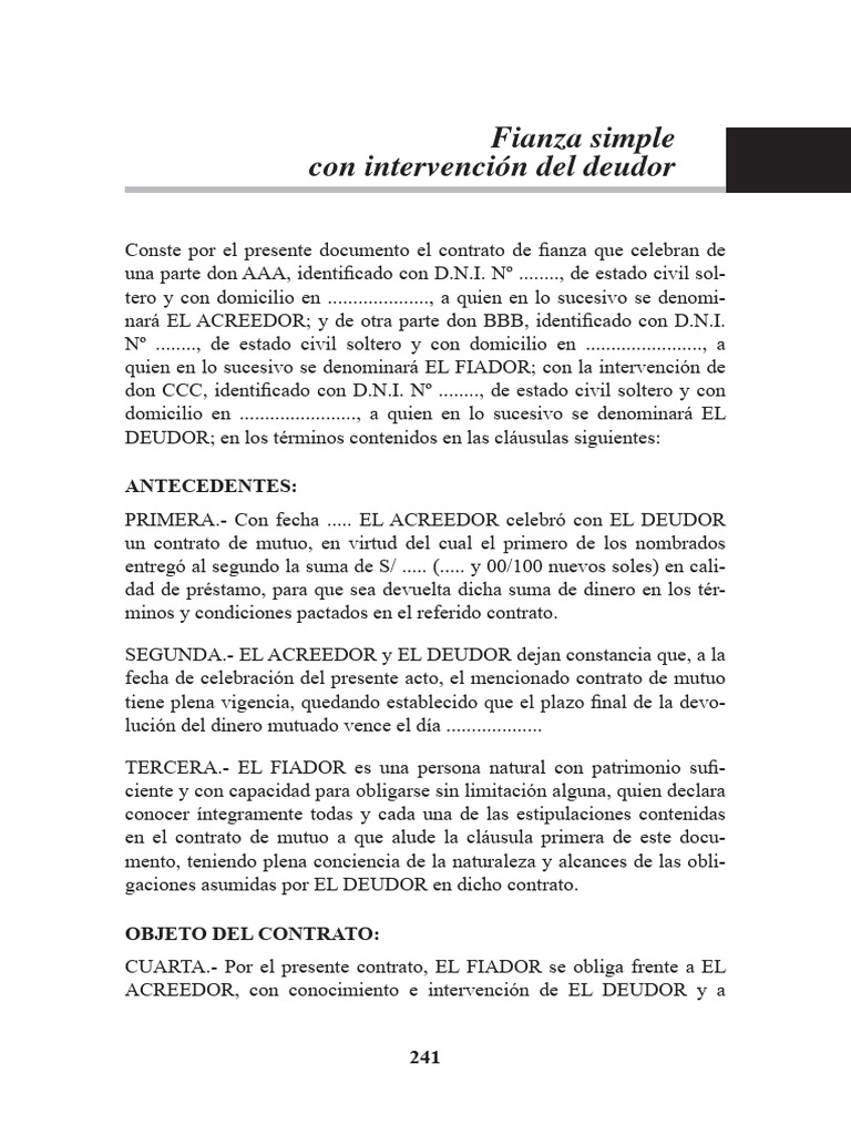 1 Fianza Simple Con Intervención Del Deudor | PDF | Pagos | Garantía