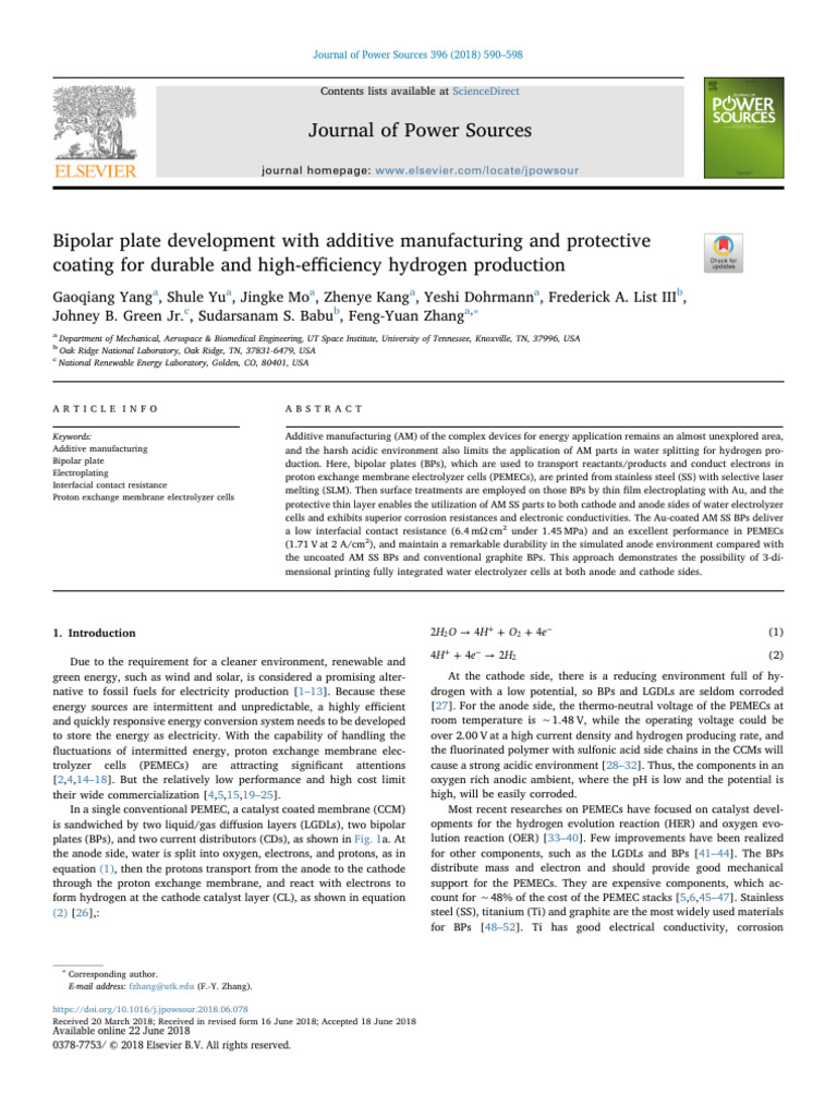 Bipolar Plate Development With Additive Manufacturing and Protective ...