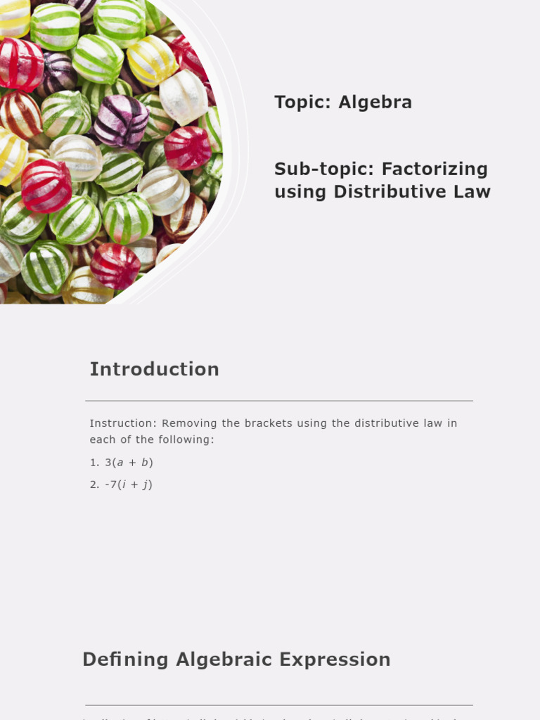 Factorizing Using Distributive Law | PDF | Factorization | Multiplication