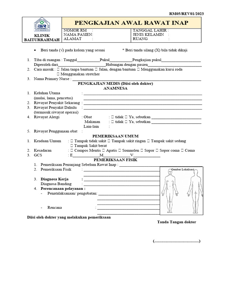 RM05 Pengkajian Awal Rawat Inap Umum | PDF | Kesehatan Holistik | Sains & Matematika
