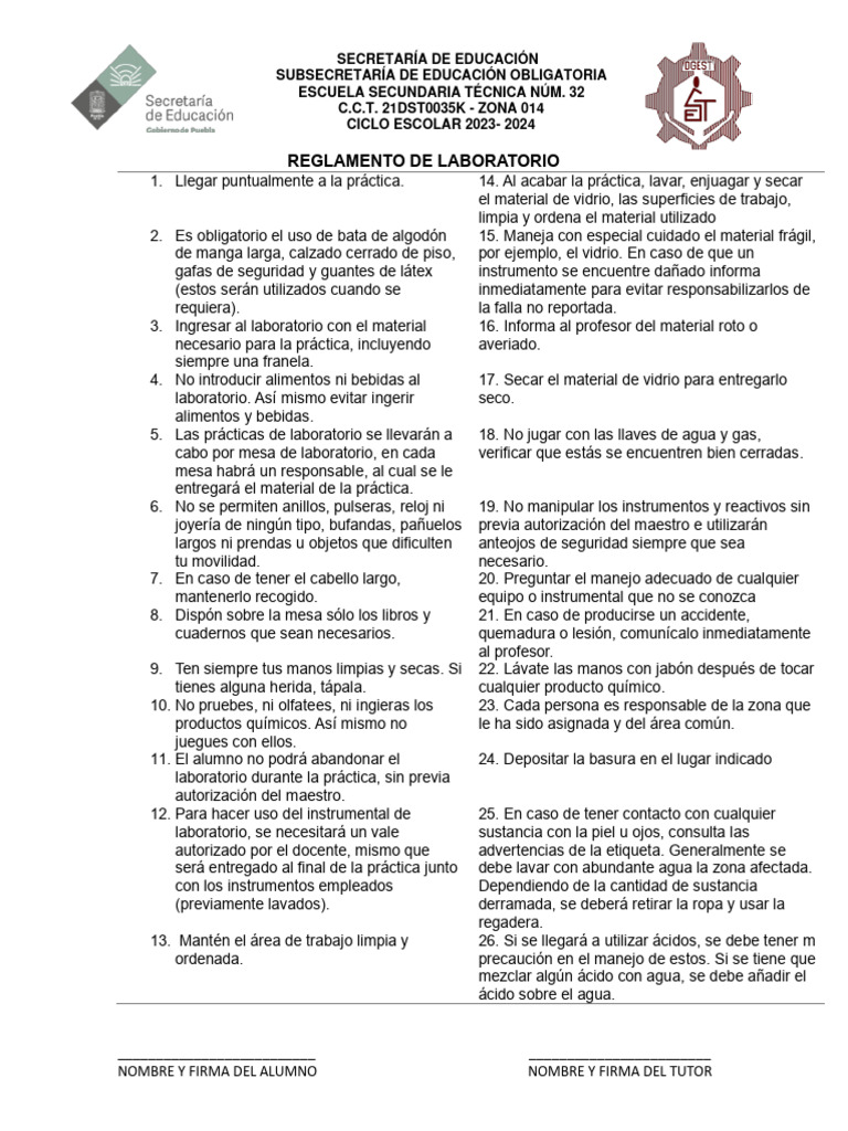 Reglamento Laboratorio | PDF | Laboratorios | Agua