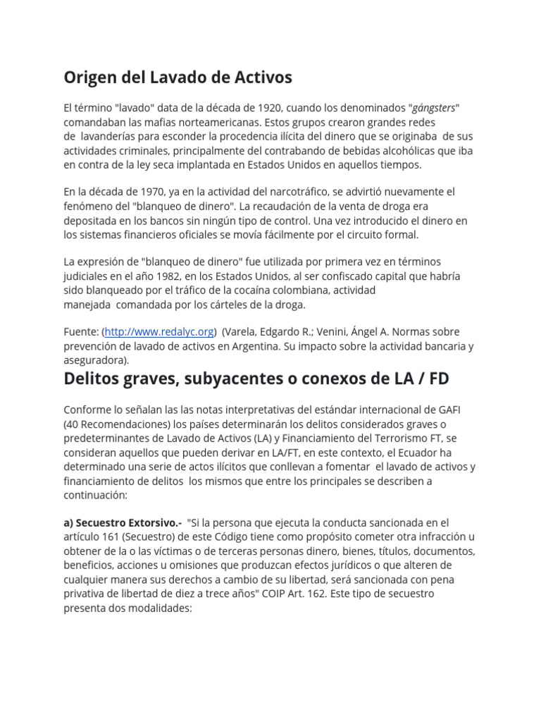 Origen del Lavado de Activos | PDF | Lavado de dinero | Secuestro
