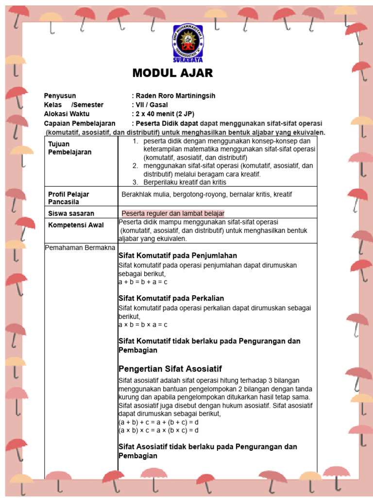 Sifat Operasi Matematika: Komutatif, Asosiatif, Distributif | PDF