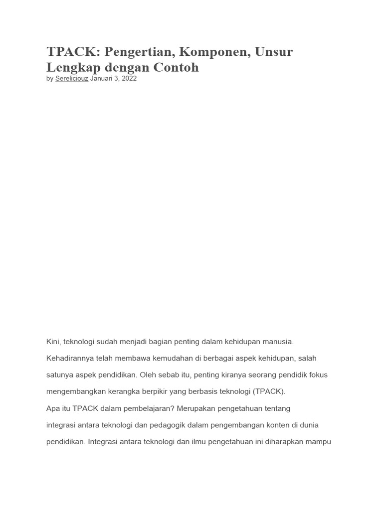 Memahami TPACK: Komponen dan Contoh | PDF