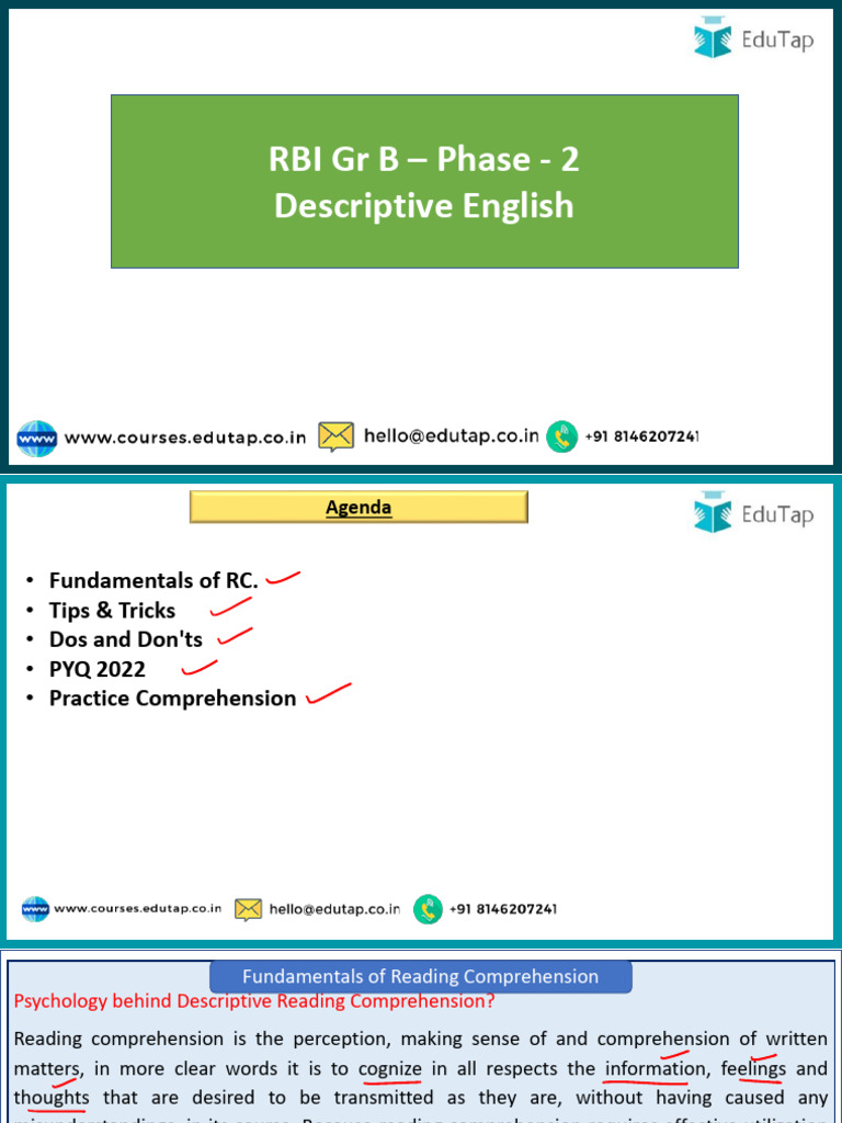 RBI Grade B Phase 2 Reading Comprehension Guide | PDF | Economy Of ...