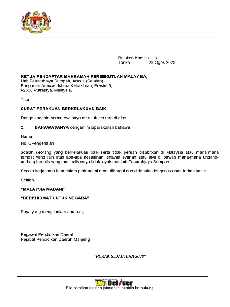 Surat Perakuan Kelakuan Baik - Edit 1 | PDF