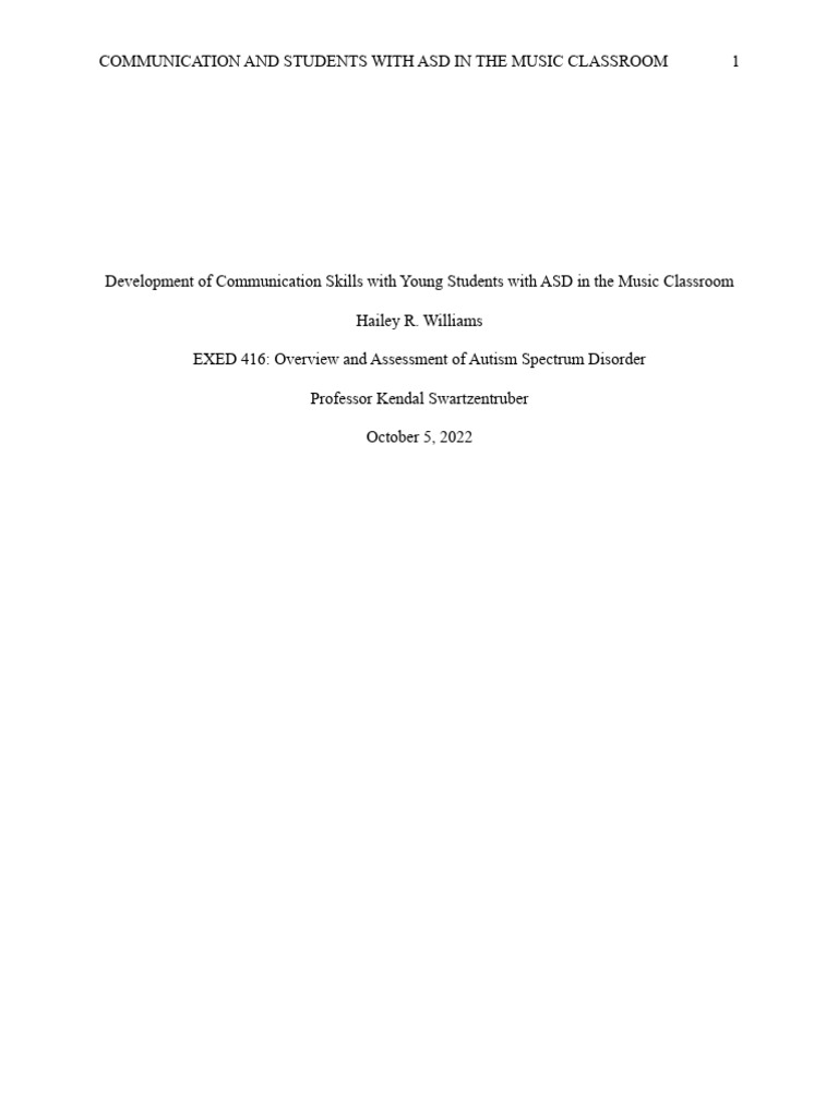 Development of Communication Skills With Young Students With ASD in The Music Classroom | PDF ...