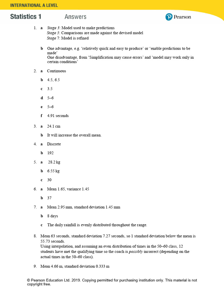 Ial Maths s1 Review Exercise 1 Ans | PDF | Skewness | Outlier