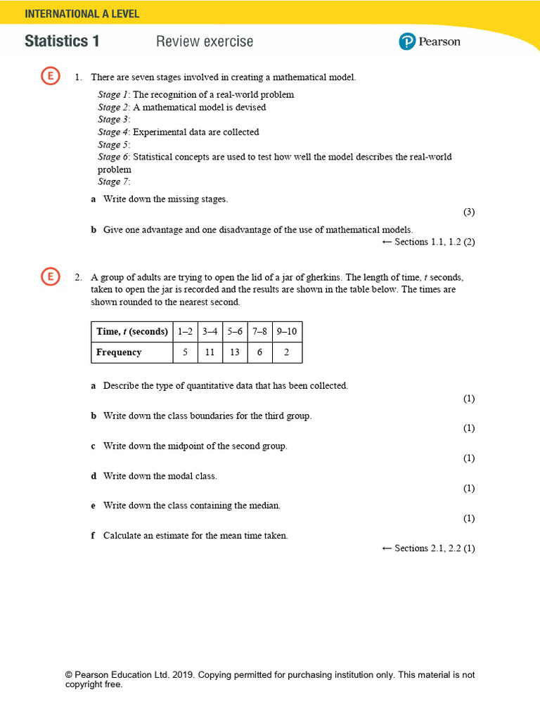 Ial Maths s1 Review Exercise 1 | PDF | Applied Mathematics | Mathematics