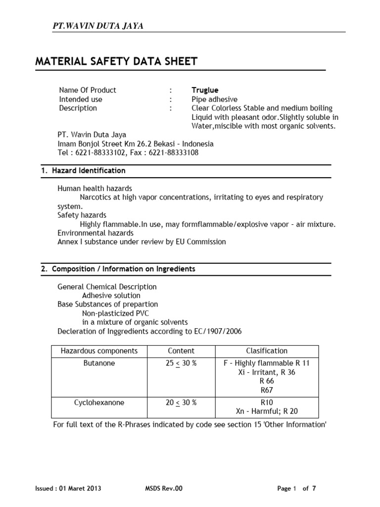 Truglue MSDS for Pipe Adhesive | PDF | Solvent | Water