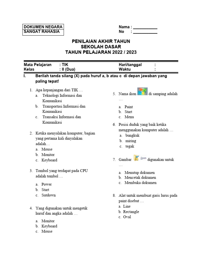 Pat Tik Kelas 2 2022-2023 | PDF
