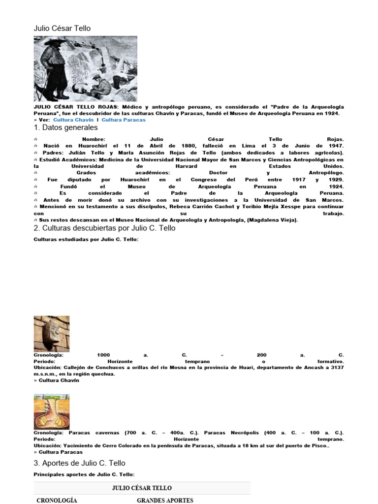Julio César Tello | PDF | Perú | Arqueología