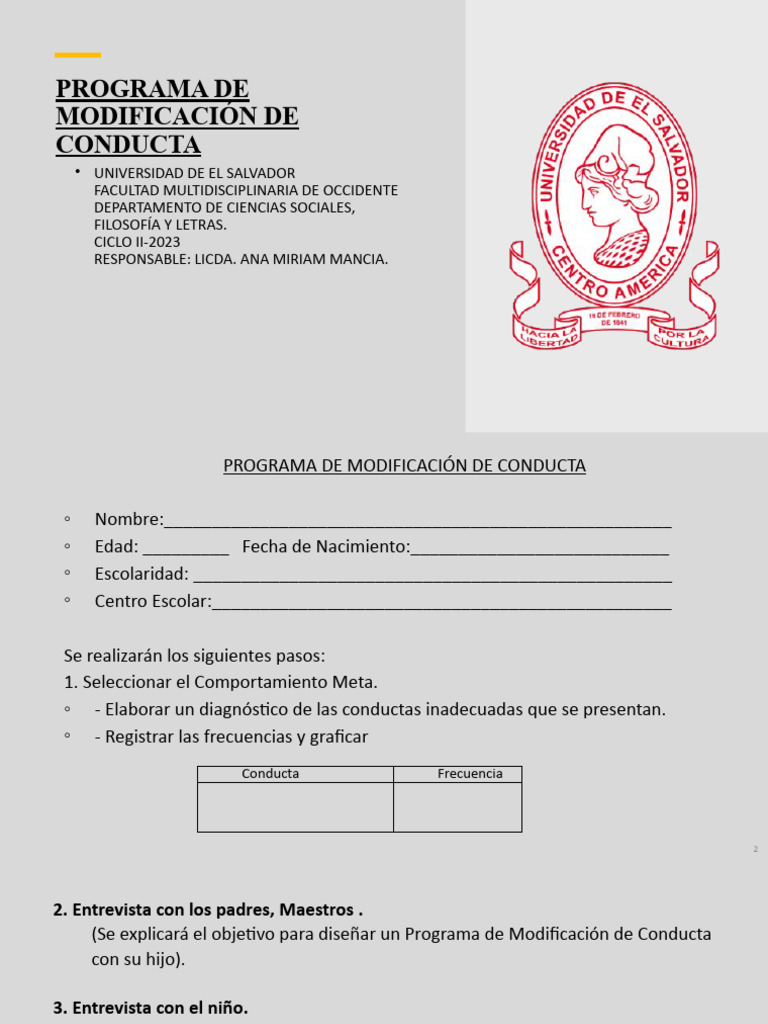 Programa de Modificacion de Conducta | PDF | Comportamiento ...