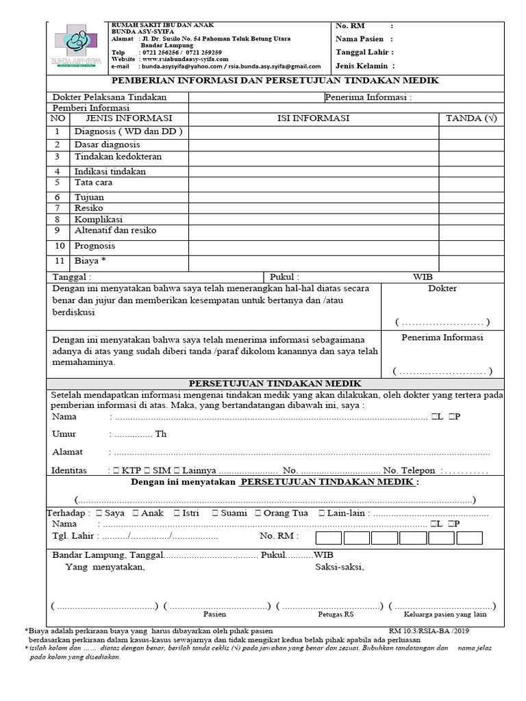 RM 10.3 Persetujuan Tindakan Medis | PDF