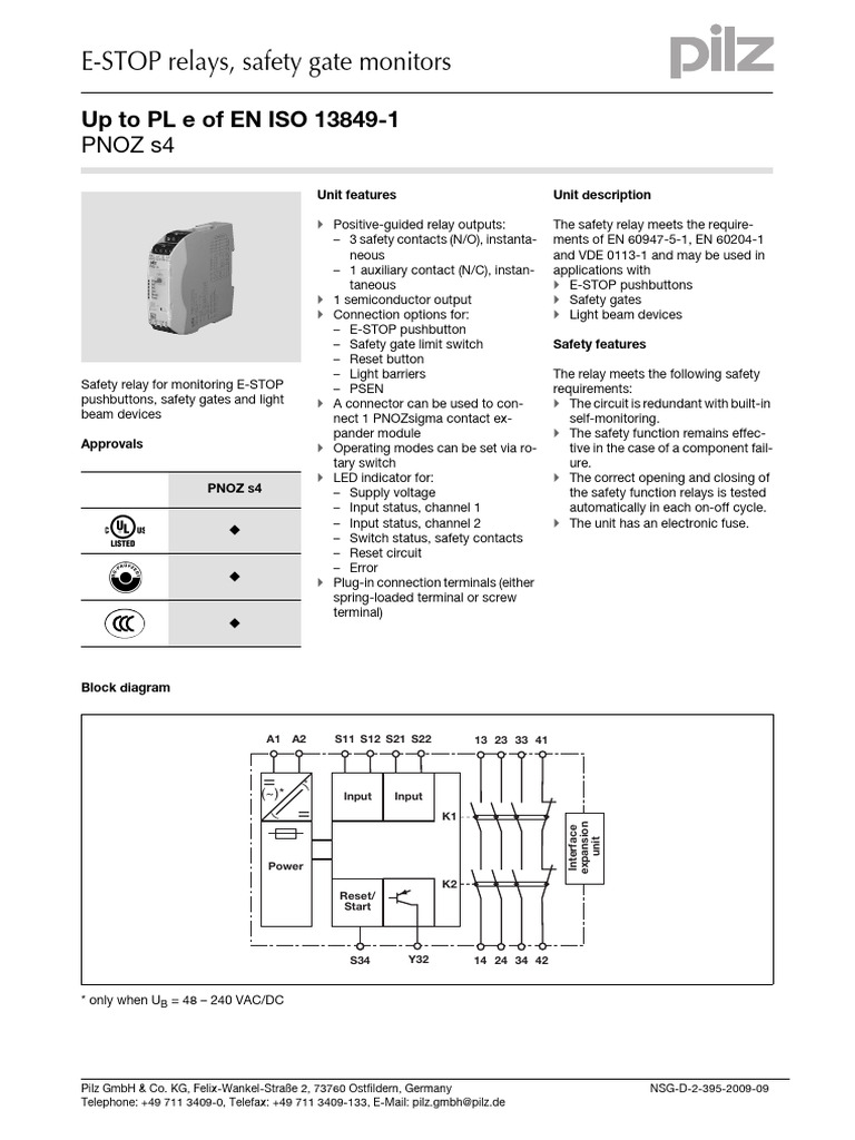 Data Sheet PNOZ - s4 - EN | PDF | Relay | Electrical Connector