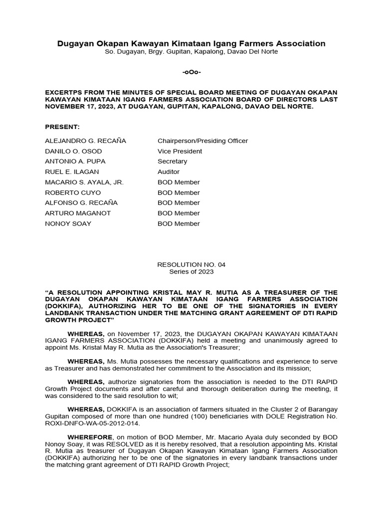 Reso DOKKIFA Treasurer Appointment | PDF