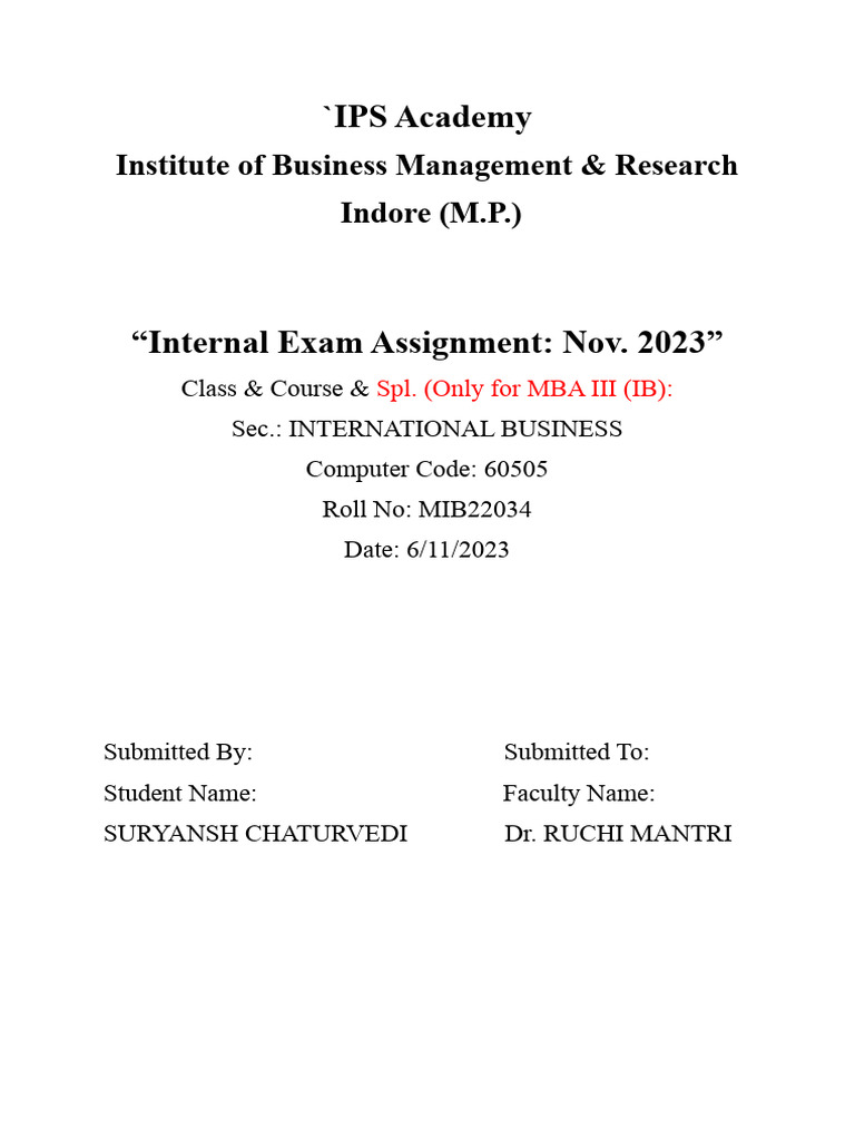 Mayank Sakhwar 60488 Assignment Ibf | PDF | World Bank | International ...
