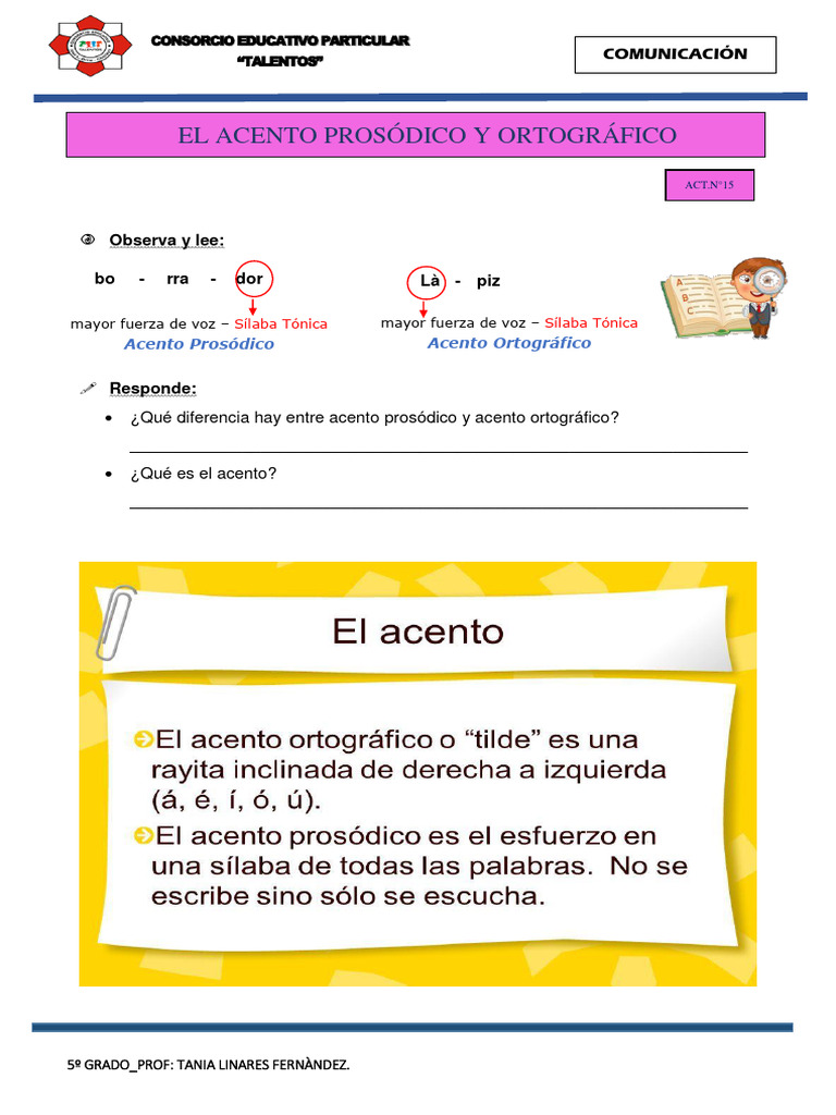 Act.n15 Com Acento Prosodico y Ortografico 5to | PDF | Habla ...