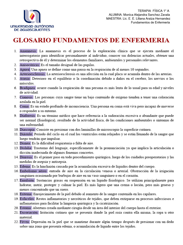 Glosario Enfermeria | PDF | Edema | Sangre Glosario Enfermeria | PDF | Edema | Sangre